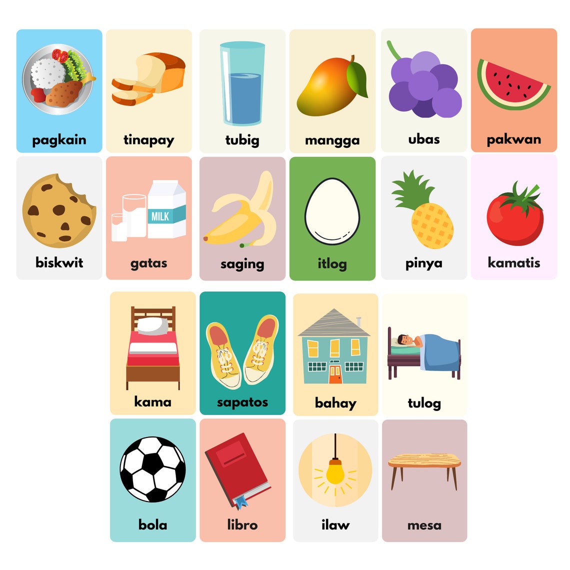 Tagalog Flash Cards for Kids, Filipino Educational Flash cards for ...