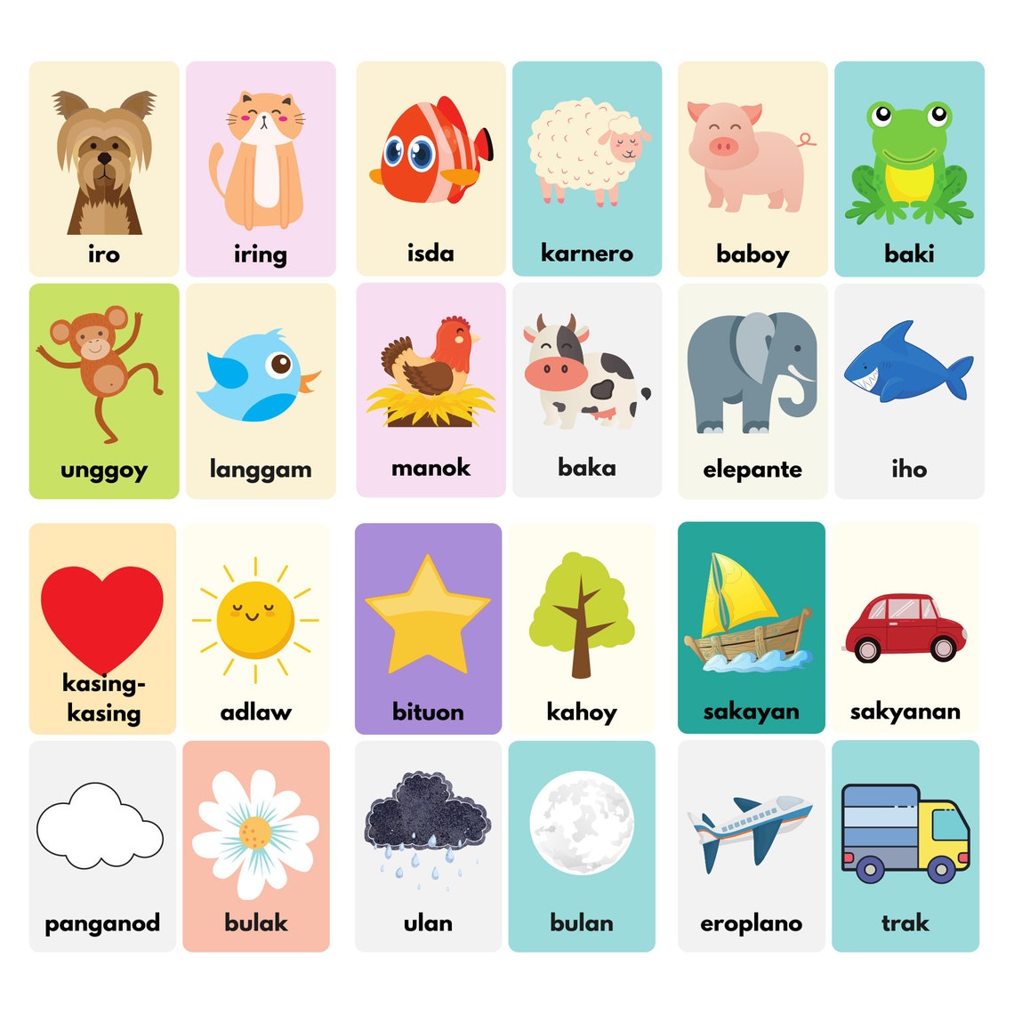 Cebuano Flash Cards for Kids, Filipino Educational Flash Cards for ...