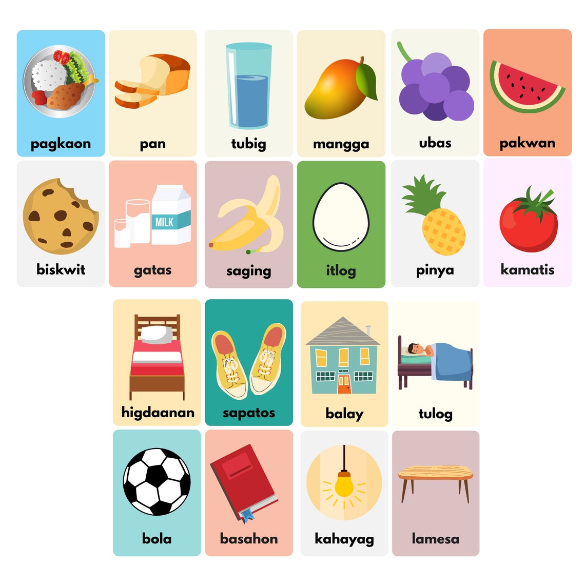 Cebuano Flash Cards for Kids, Filipino Educational Flash Cards for ...