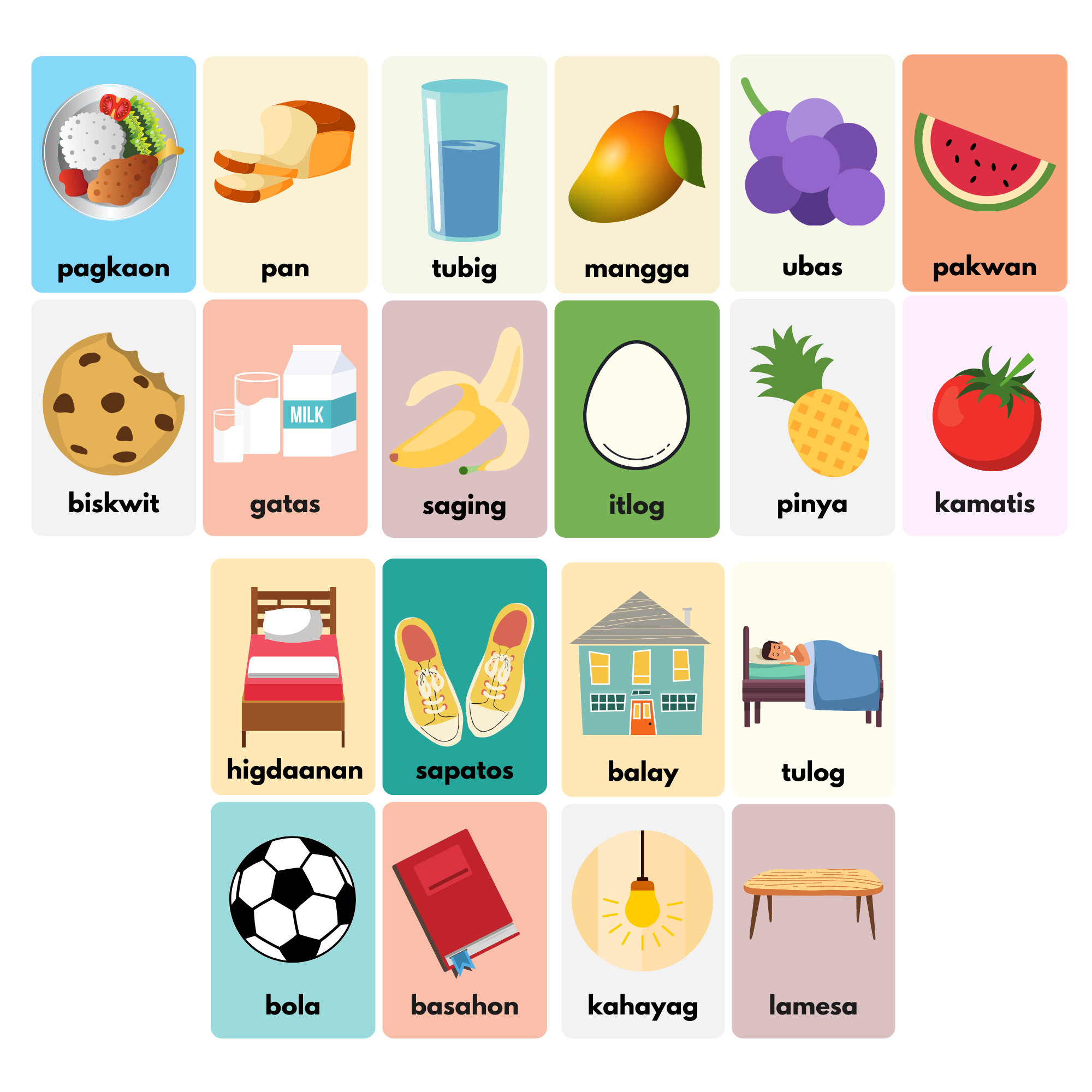 Cebuano Flash Cards for Kids, Filipino Educational Flash Cards for ...