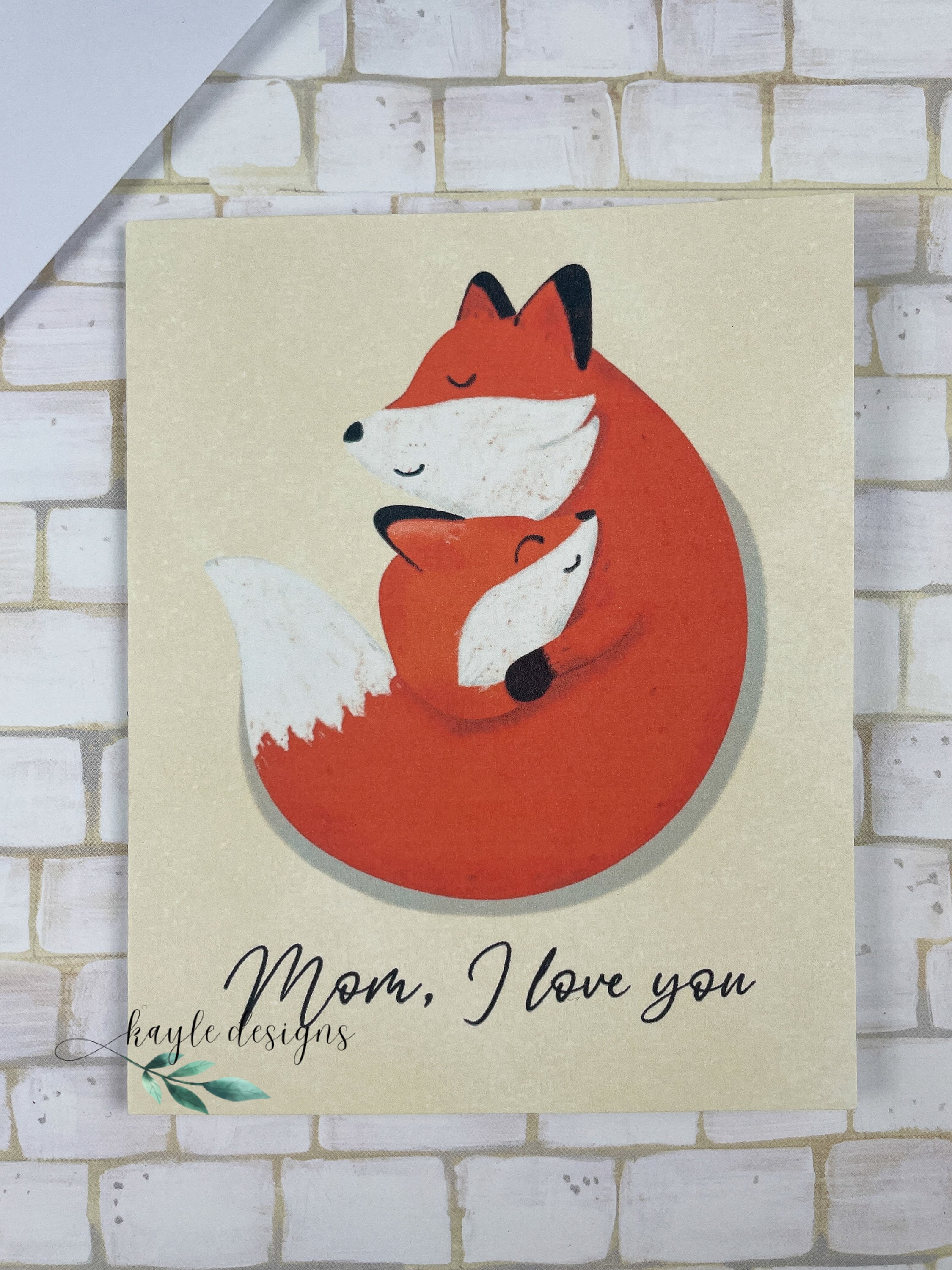 I Love You Fox Mothers Day Card Mom Kit Fox Card Blank Inside Greeting ...