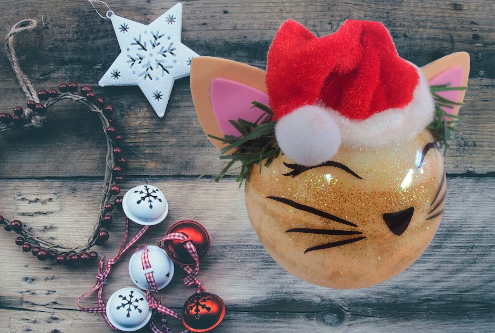 Cat Ornament - Ginger Tabby Cat - Orange Cat Holiday Ornament - Glitter ...