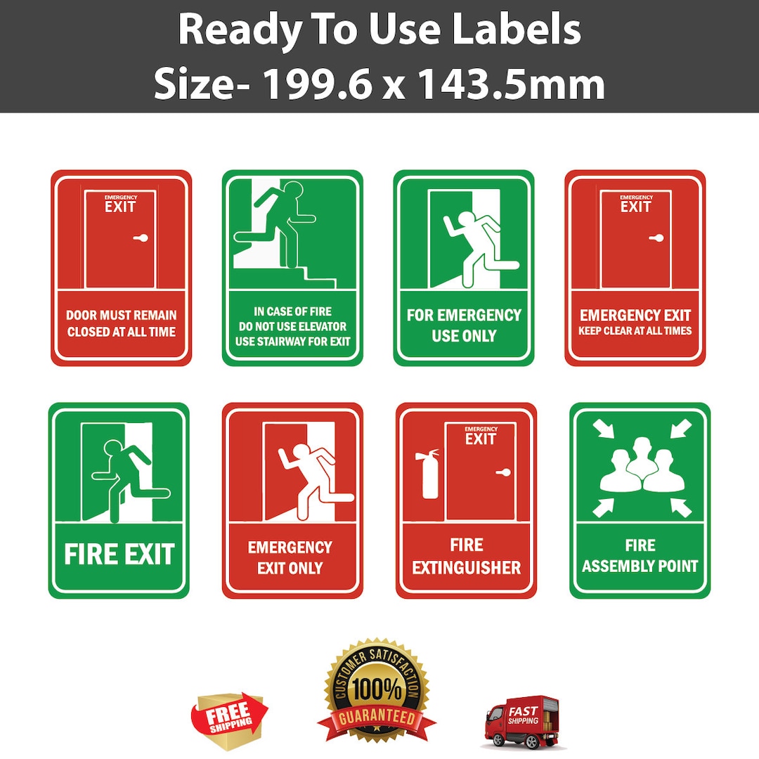 3 Fire Safety Fire Exit Signs / Stickers Business Premises Stickers ...