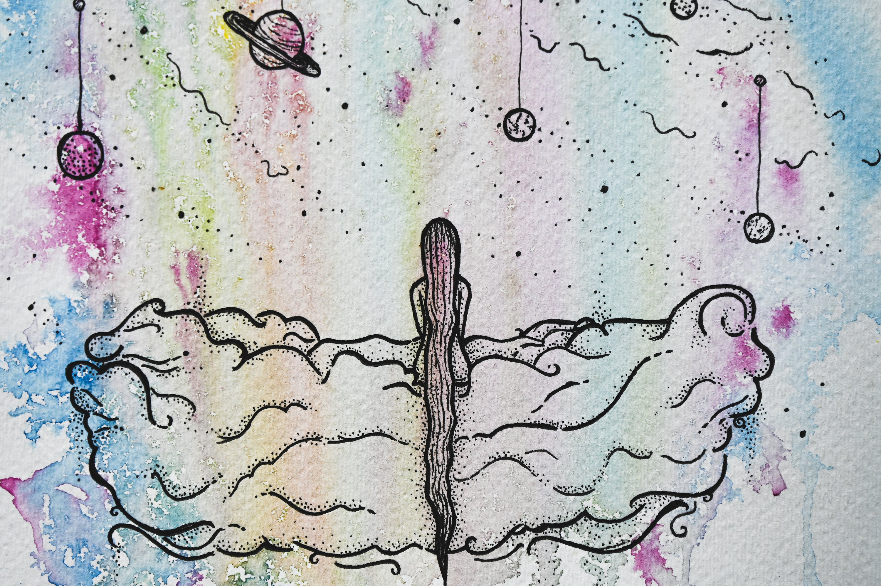 Space Girl Watercolor & Ink Artwork | Original Piece | 9x12 Inches ...