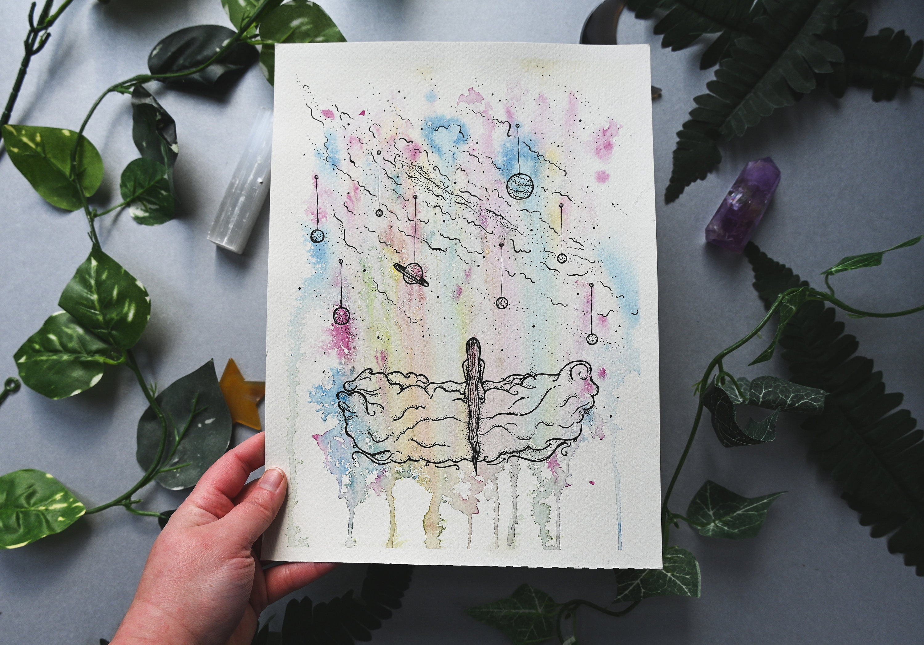 Space Girl Watercolor & Ink Artwork | Original Piece | 9x12 Inches ...