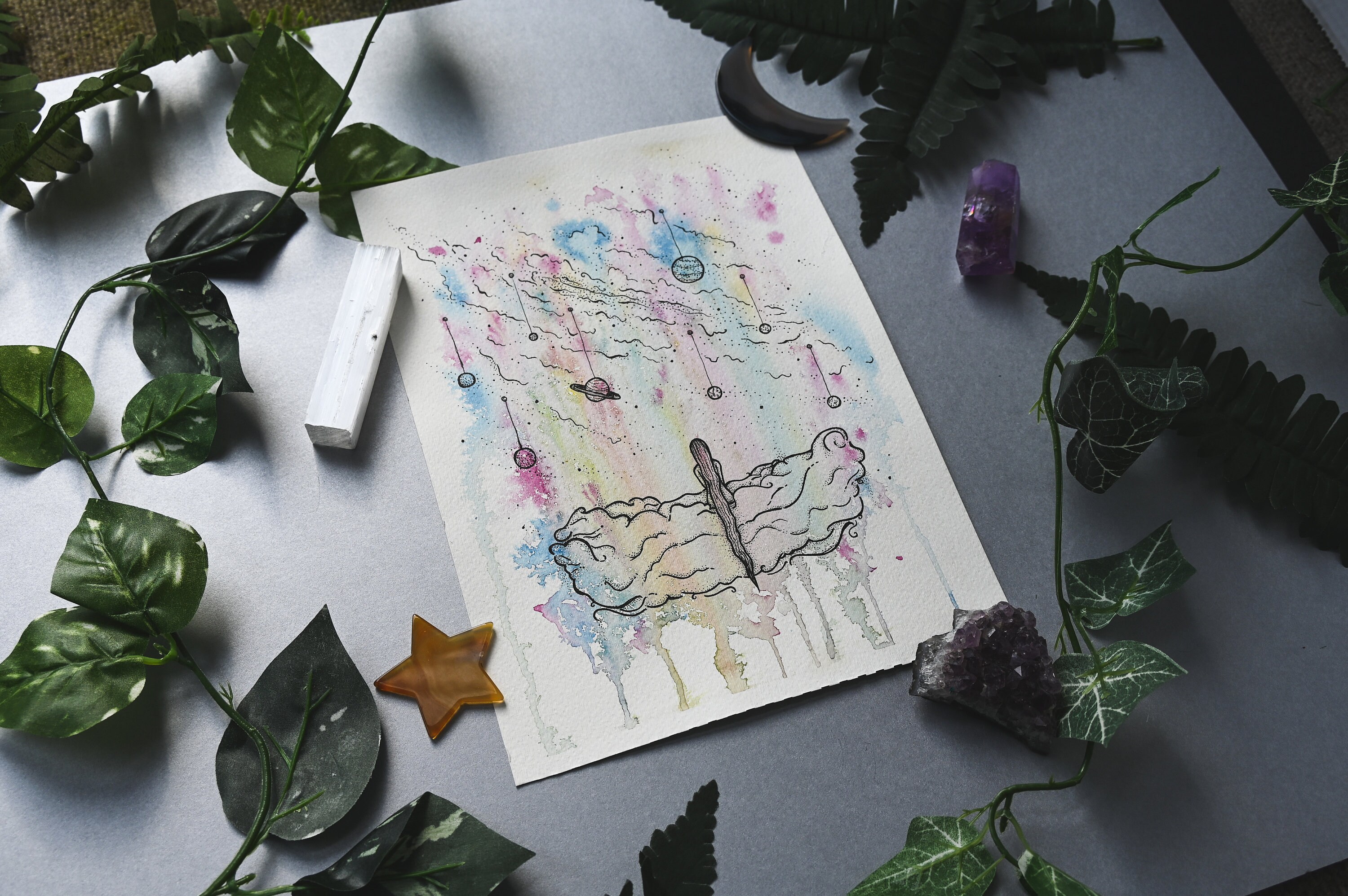 Space Girl Watercolor & Ink Artwork | Original Piece | 9x12 Inches ...