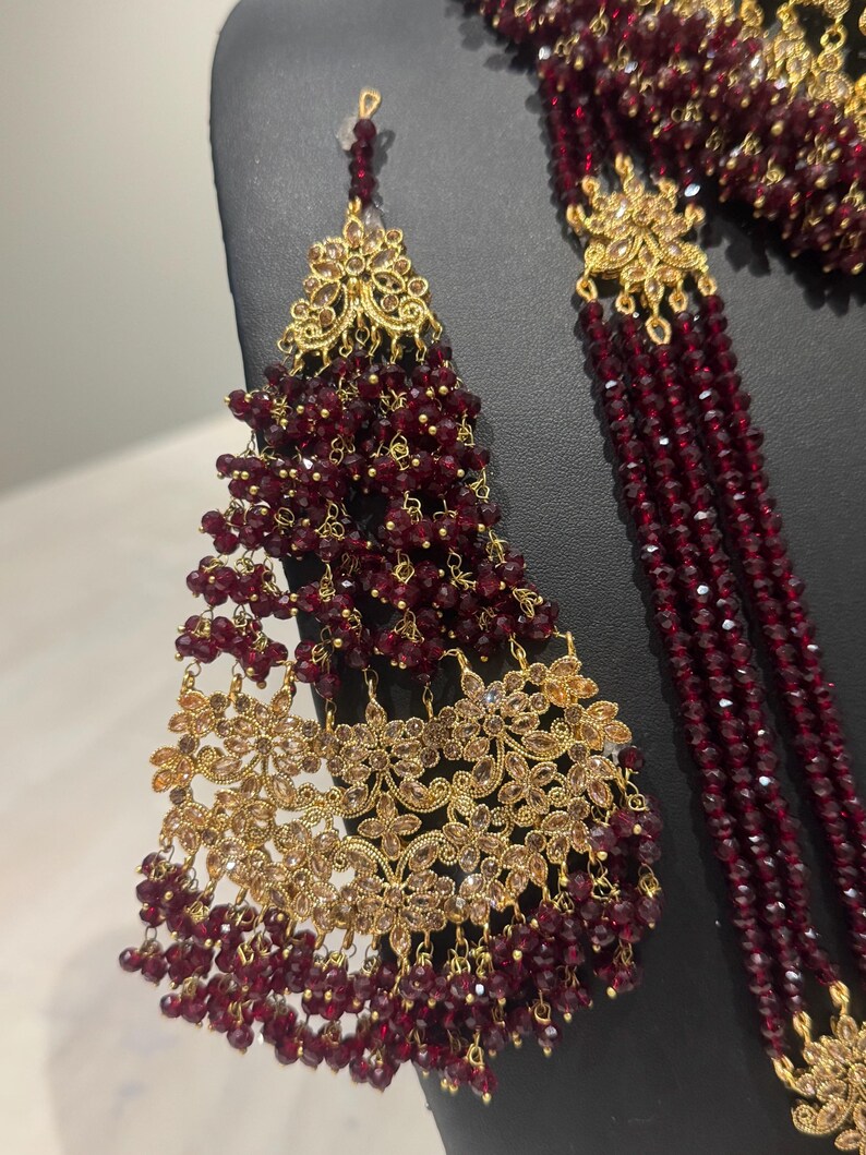 KIYARA Maroon Beaded Bridal Jewelry Set | Pakistani Indian Handmade ...