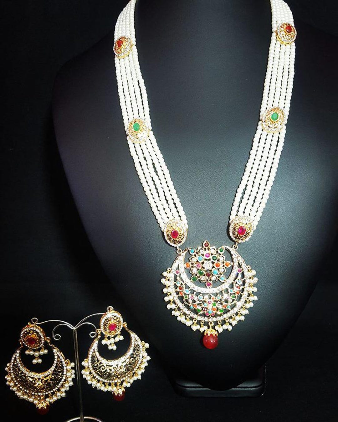 Gold Plated Multicolour Pearl Rani Haar Malla Set: Pakistani Bridal ...