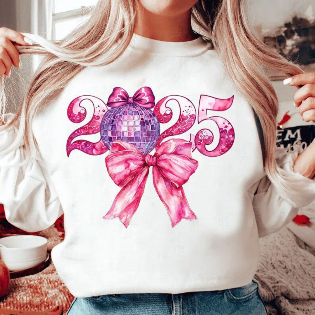2025 Happy New Year Sweatshirt, Coquette Bow 2025 Sweater, New Year ...