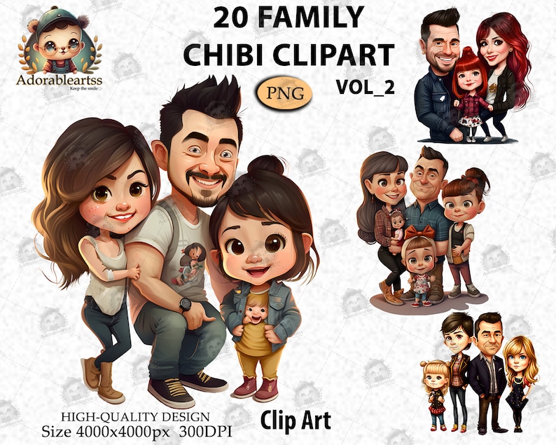 Happy Cute Famliy Clipart, Couple Clipart, Lovely Chibi, Mom Dad ...