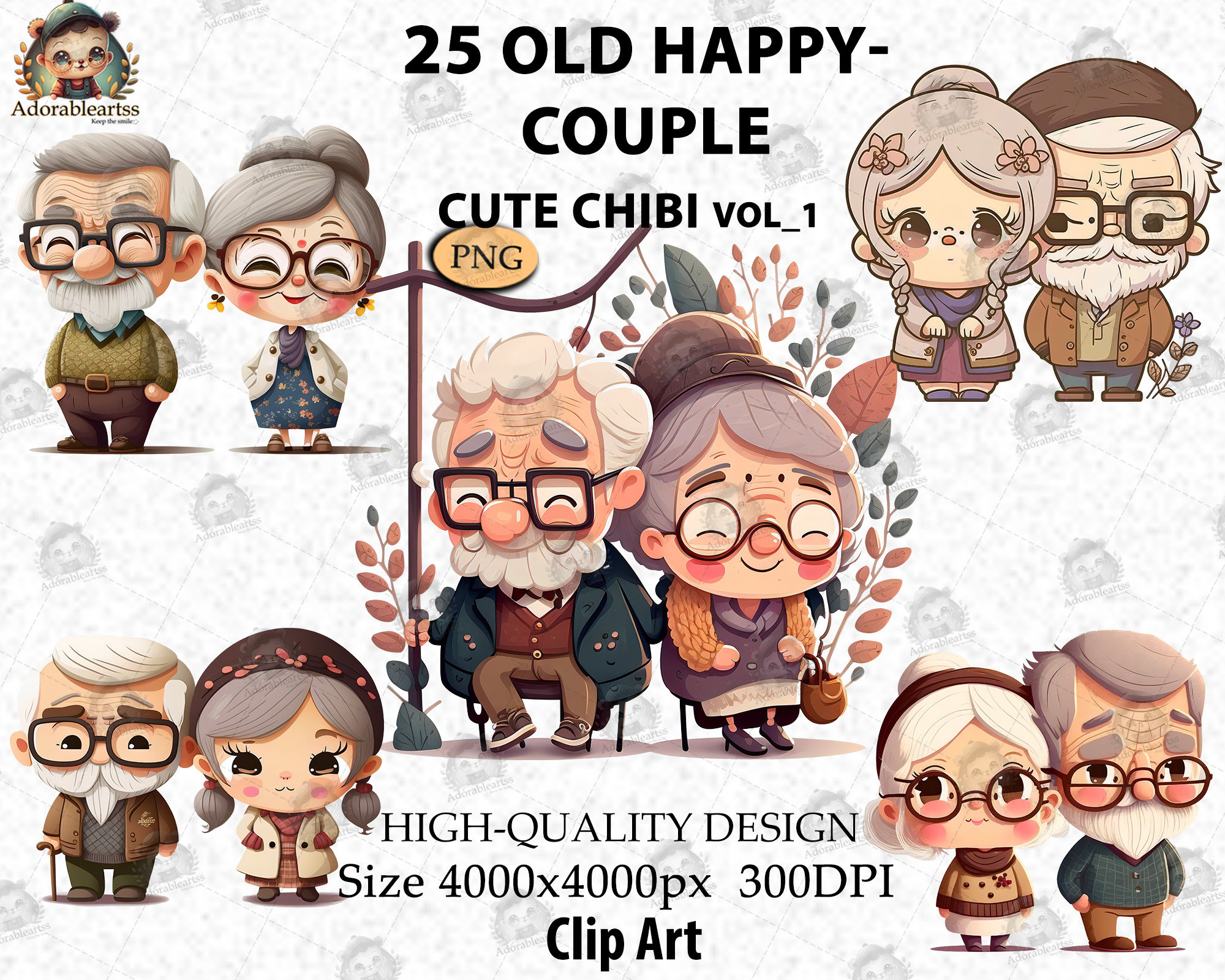 Old Happy Couple Cute Chibi Valentines Day Romantic Grandpa - Etsy