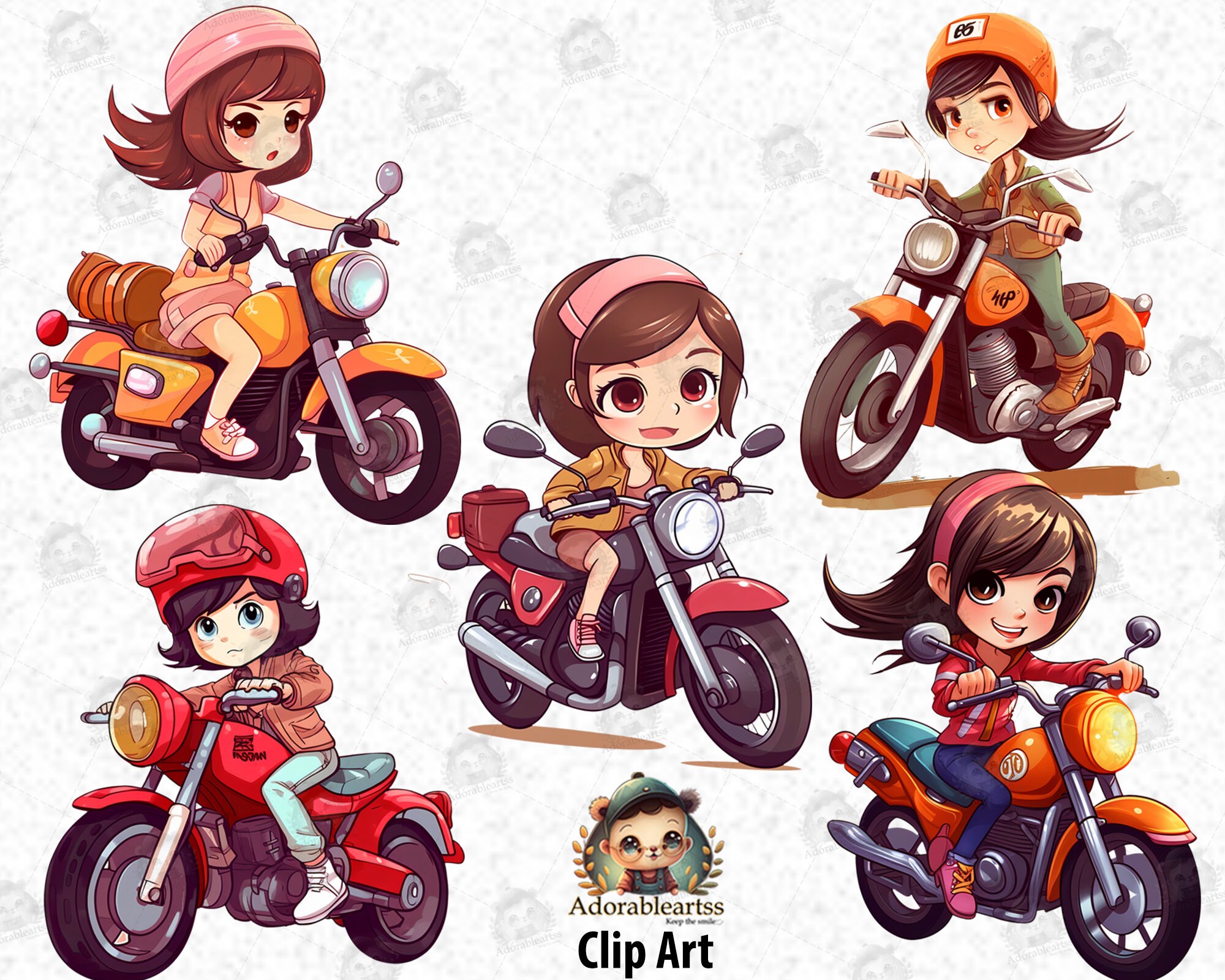 Motocycle Riding Girl, Riding Girl Chibi, Cute Chibi Happy Girl ...