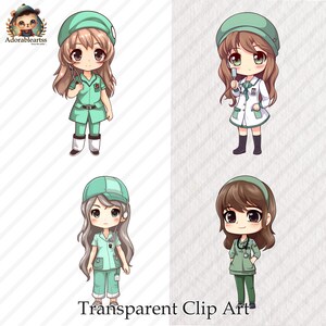 Chibi Nurse Watercolor Clipart , Healthcare Medical, Doctor Clipart ...