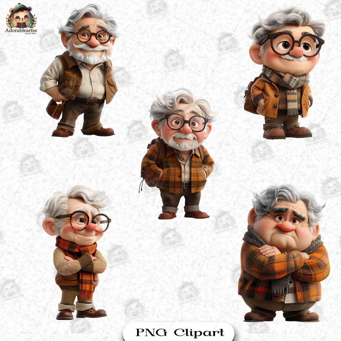 Funny Winter Grandpa Clipart: Cartoon Old Men PNG Bundle (PDF File) - Etsy