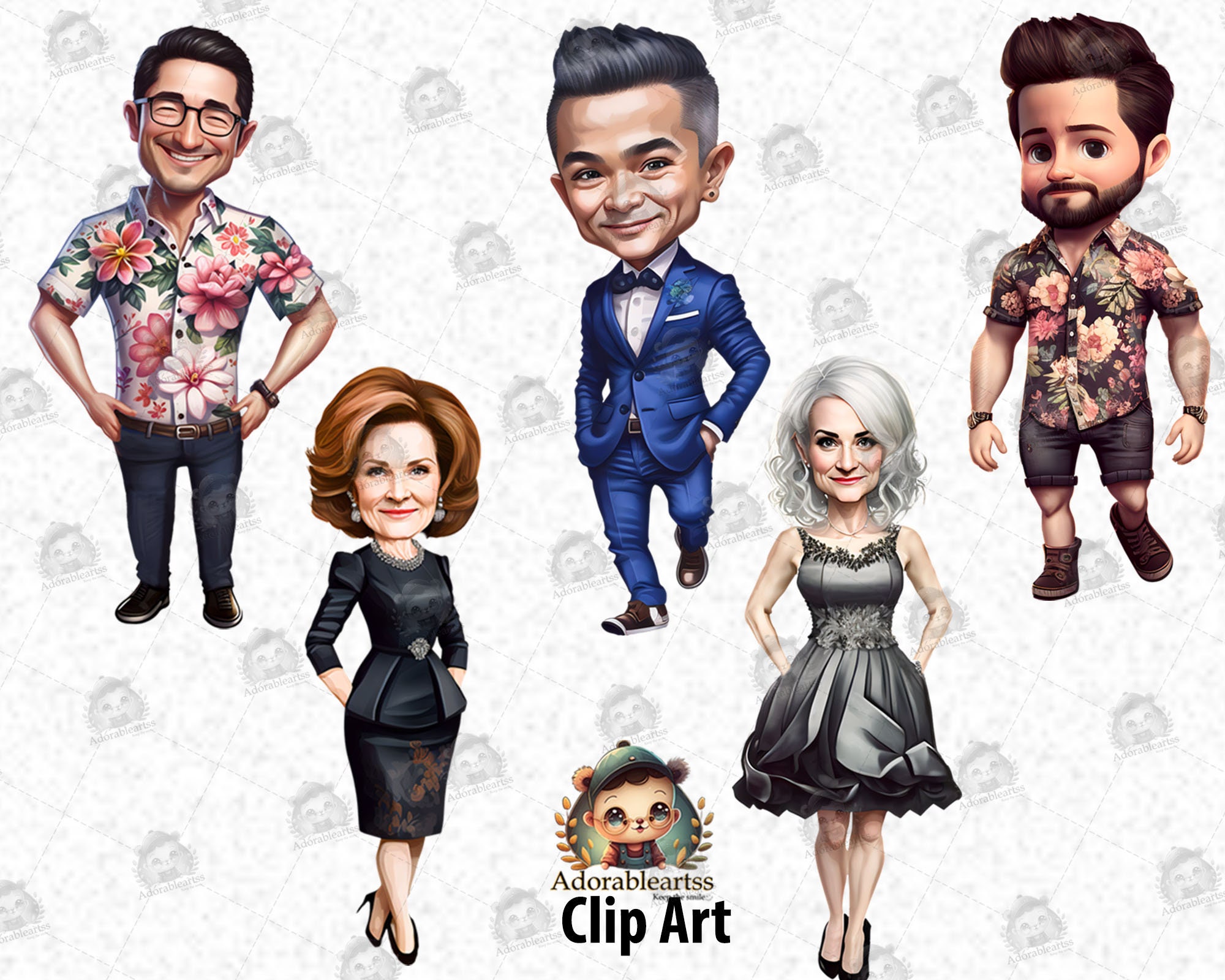 Happy Family Chibi Clipart Daughter Son and Baby Mom Dad - Etsy