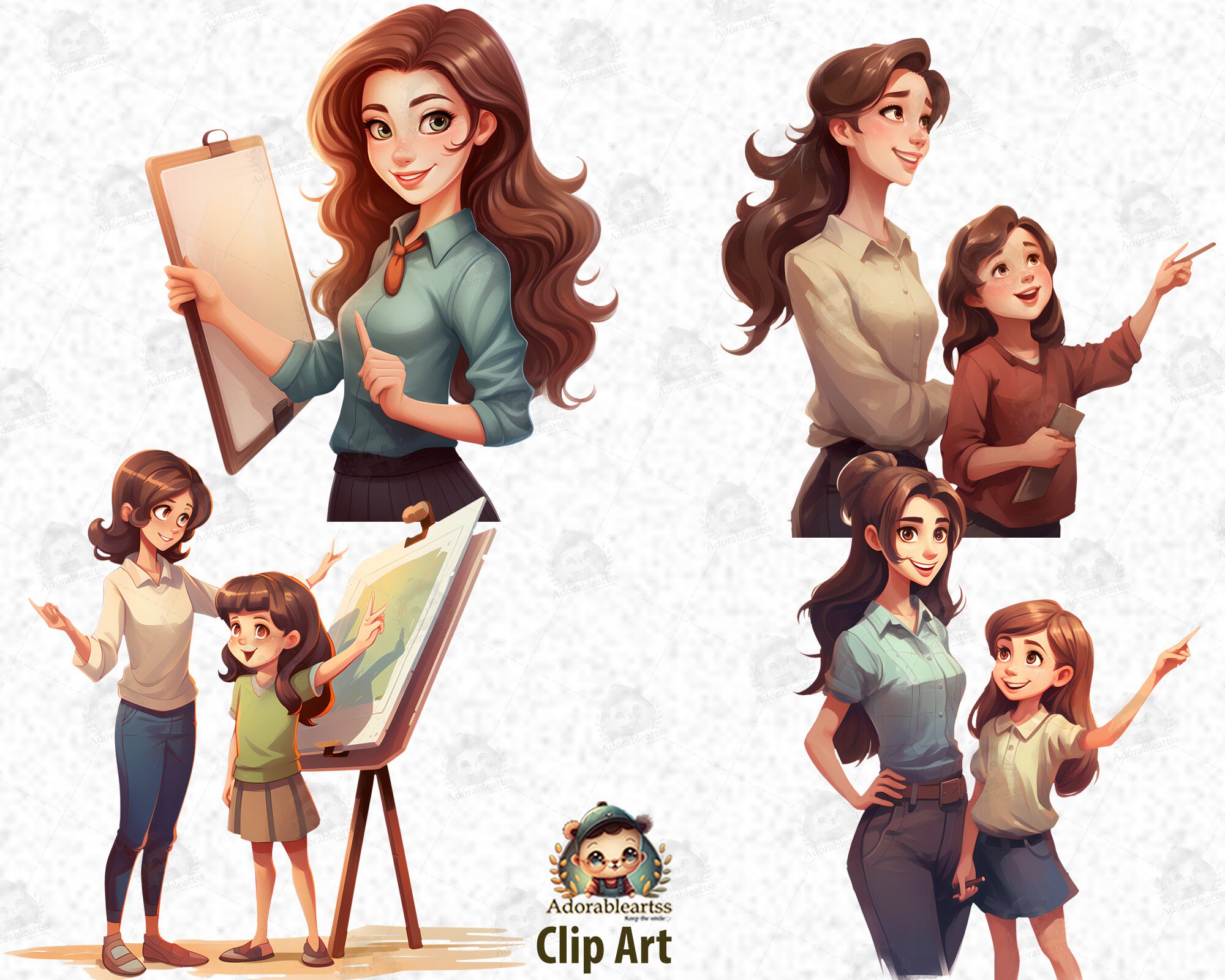 Cute Teacher Chibi Clipart Bundle Teaching and Girl Enjoy - Etsy