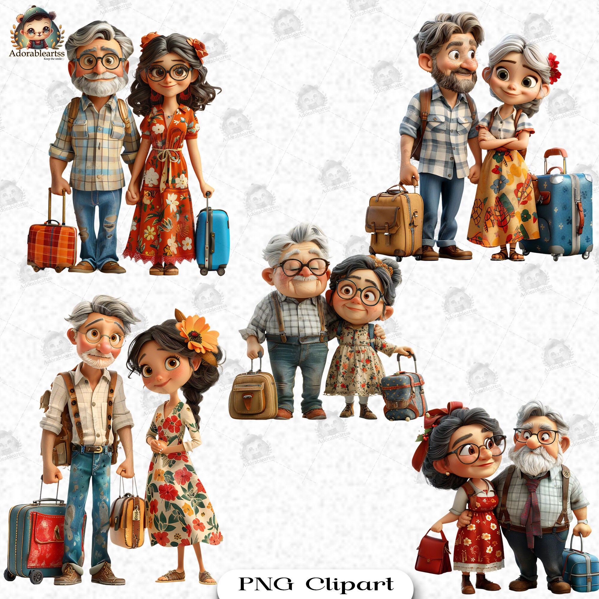 Travel Couple Clipart, Travel Clipart, PNG, Suitcase Clipart, Couple ...