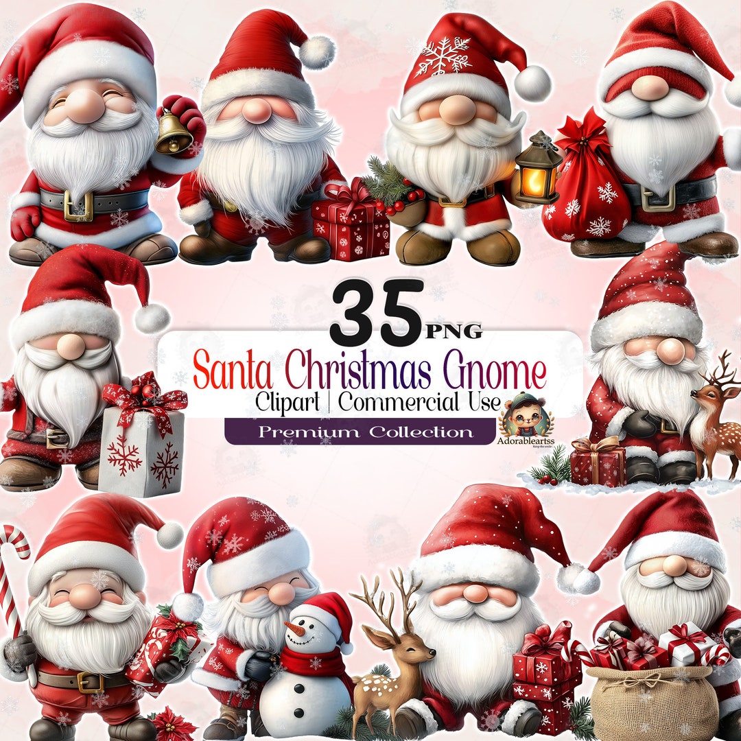 35 PNG Watercolor Santa Christmas Gnomes Clipart, Gnome Winter Clipart ...