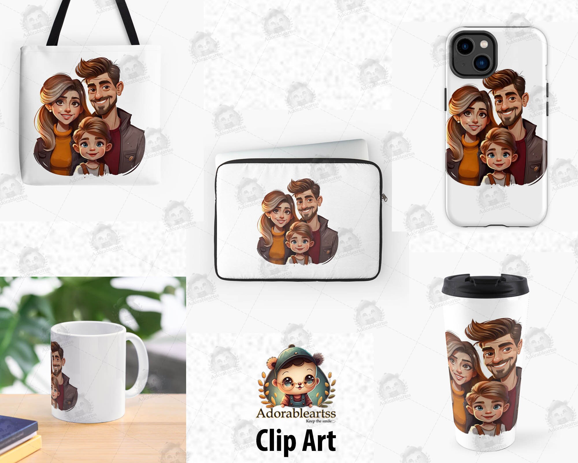 Happy Family Cute, Chibi Clipart, Valentines Day, Love Son and Daughter ...