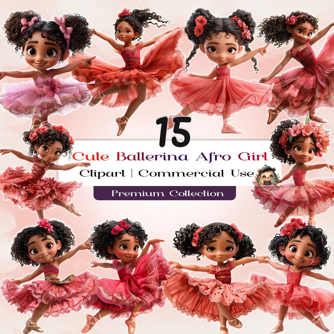 Black Ballerina Clipart, Smiling Ballerina Illustration, Cute Afro ...