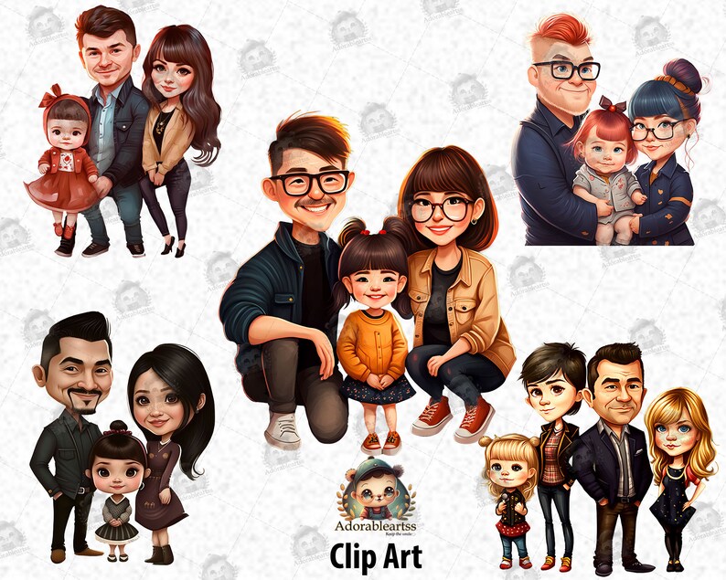 Happy Cute Famliy Clipart, Couple Clipart, Lovely Chibi, Mom Dad ...