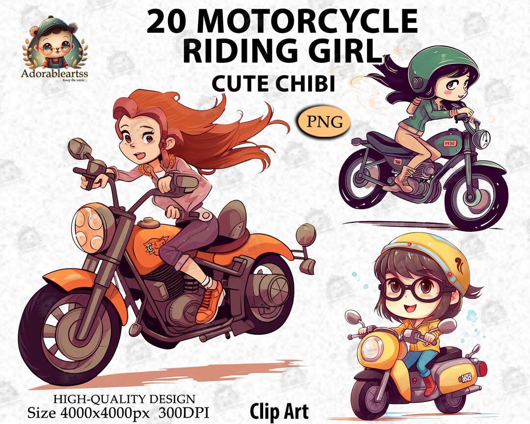 Motocycle Riding Girl, Riding Girl Chibi, Cute Chibi Happy Girl ...