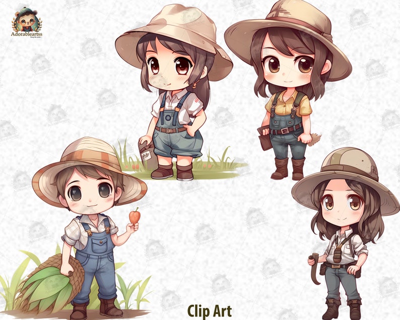 Cute Farmer Chibi Clipart PNG, Farmers Bundle, Farm Life, Farmer ...
