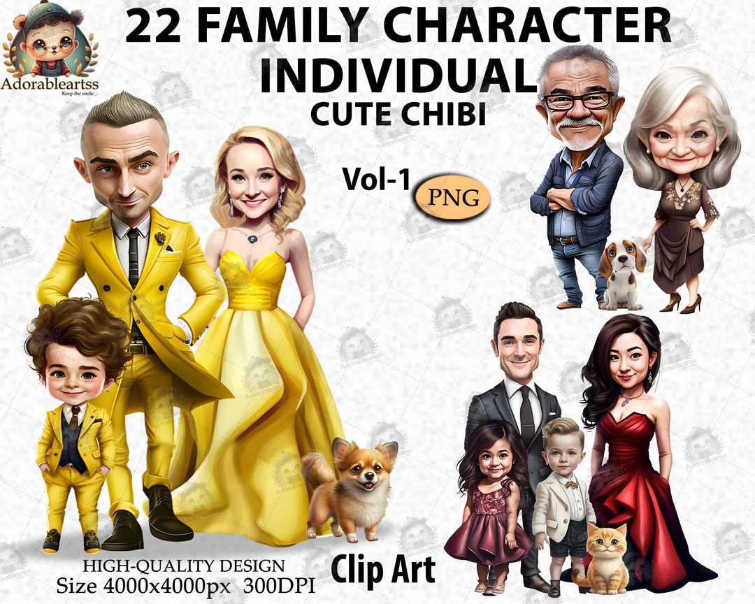 Lovely Family Chibi, Clipart Daughter, Son and Baby Mom Dad, Custom ...