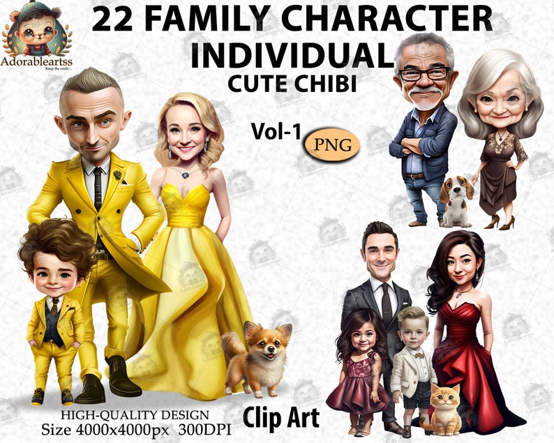 Lovely Family Chibi, Clipart Daughter, Son and Baby Mom Dad, Custom ...