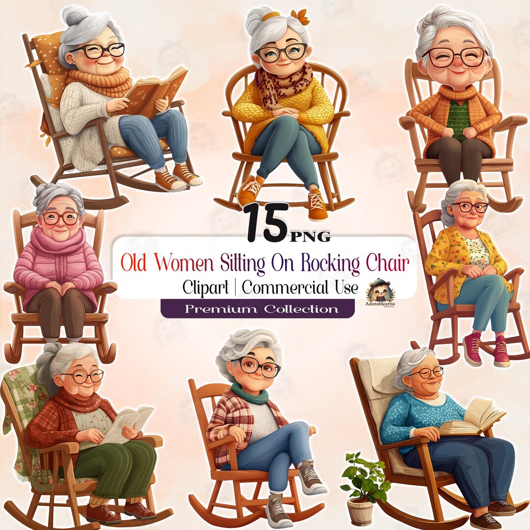 15 Reading Grandma Clipart PNG, Rocking Chair Old Women, Cozy Granny ...