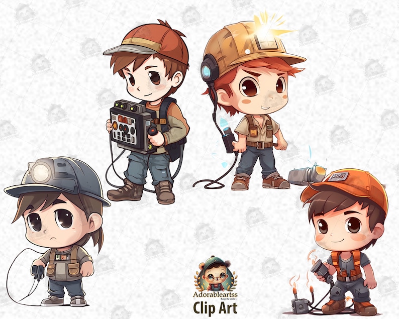 Electrician Chibi Clipart, Cute Dress Electrician Worker Service ...