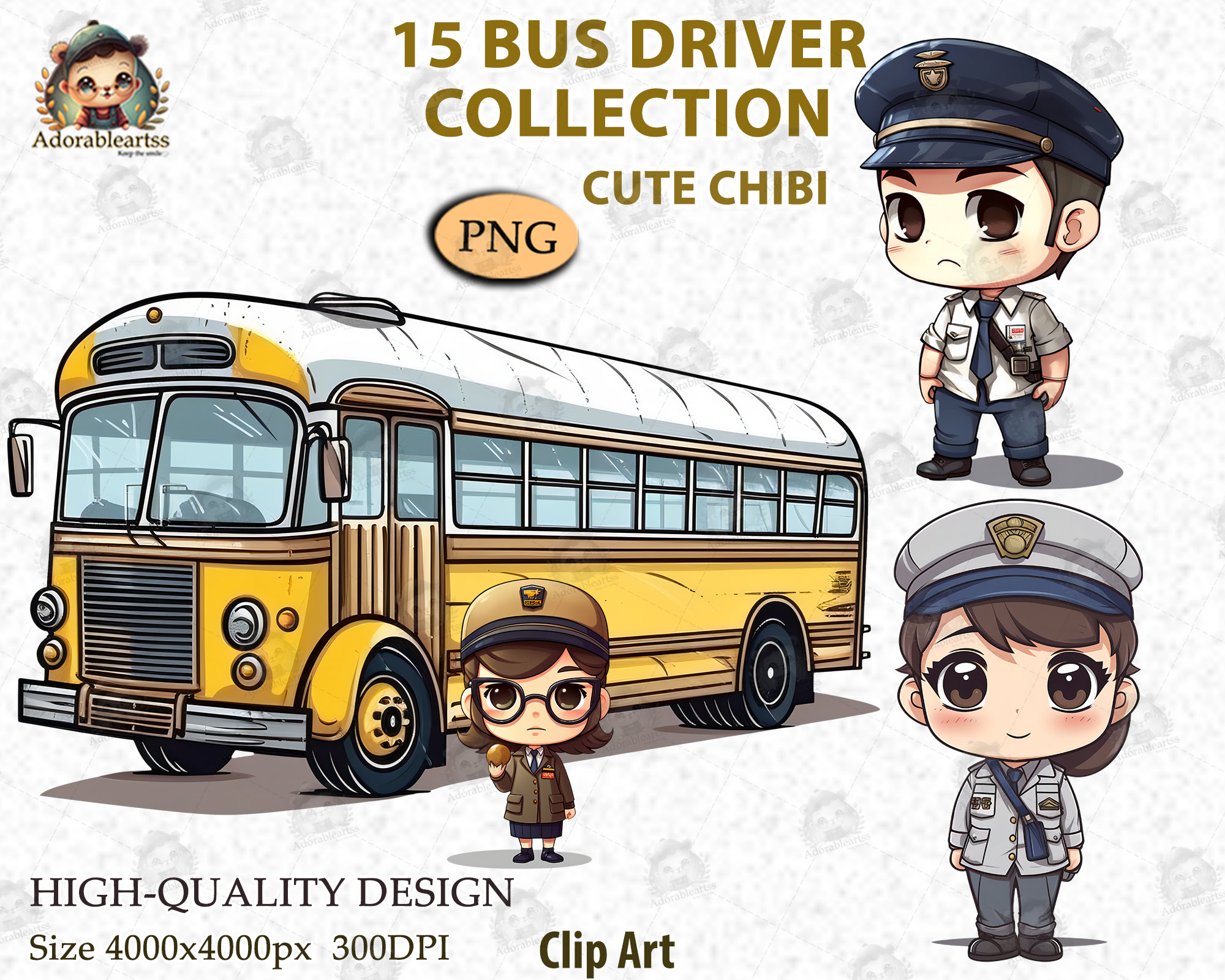 Happy Bus Driver, Girl and Boy Chibi Clipart, Public Transportation for ...