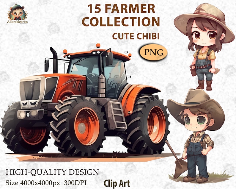 Cute Farmer Chibi Clipart PNG, Farmers Bundle, Farm Life, Farmer ...