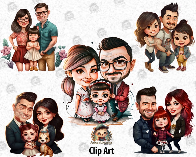 Happy Cute Famliy Clipart, Couple Clipart, Lovely Chibi, Mom Dad ...