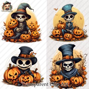 Halloween Skeleton Clipart Spooky Pumpkin Clipart Bundle, Watercolor ...