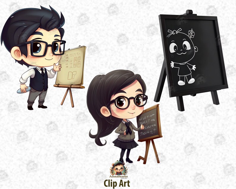 Cute Teacher Chibi Clipart Bundle Teaching Girl and Boy Chibi Personal ...