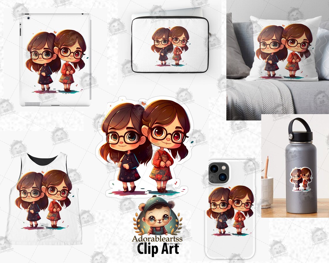 Buy Sisters Chibi Clipart Best Friends Sitting Game Chibi Cute Online ...
