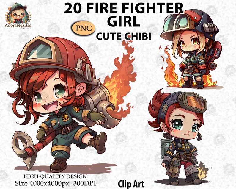 Firefighter Girl Clipart, Chibi Cute Fire Girl Dress, Community Service ...