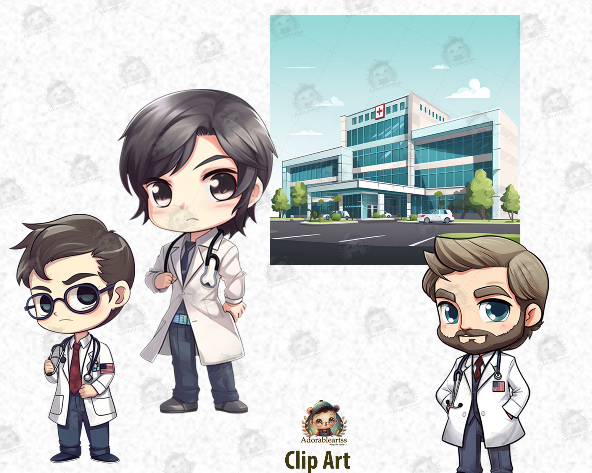 Cute Doctor, Girl and Boy Chibi Clipart, Hospital Png for Personal and ...