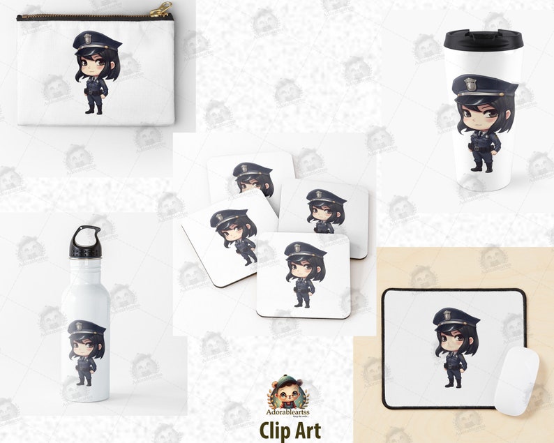 Cute Police Girl and Boy Officer Chibi Clipart PNG, Car, Helicopter ...
