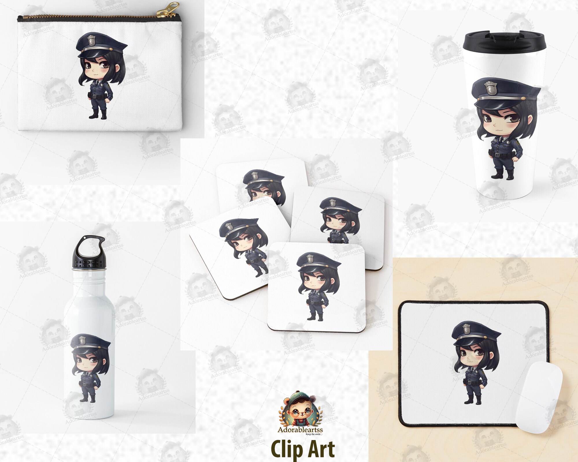 Cute Police Girl and Boy Officer Chibi Clipart PNG, Car, Helicopter ...