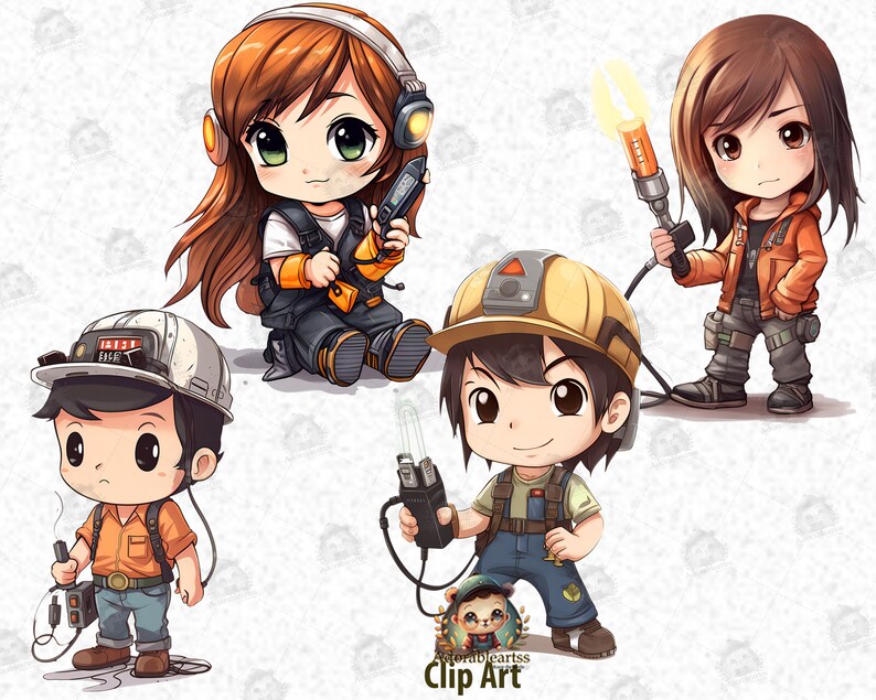 Electrician Chibi Clipart, Cute Dress Electrician Worker Service ...