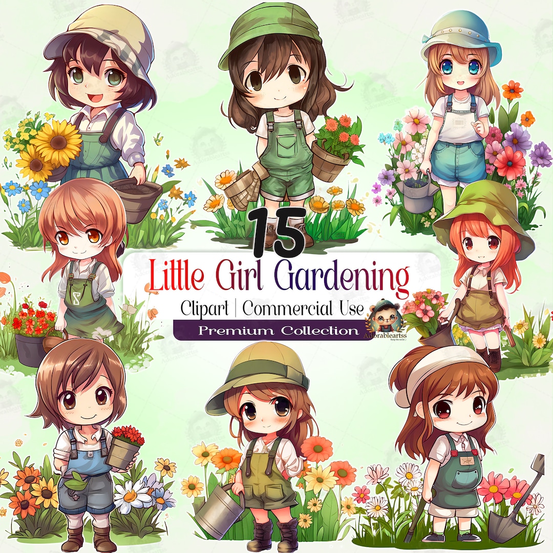 Little Girl Gardening Clipart, Gardener Watercolor Clipart, Whimsy ...