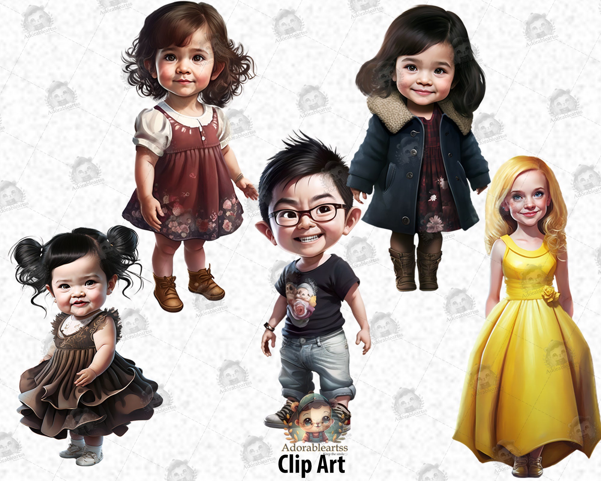 Cute Family Chibi, Clipart Daughter, Son and Baby Kid Mother Dad ...