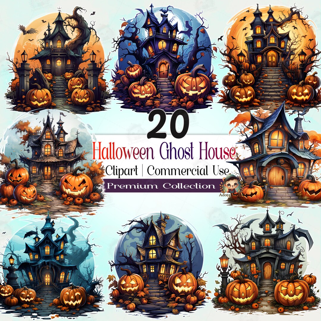 Watercolor Haunted House, Halloween Clipart, Gothic Spooky PNG, Scary ...