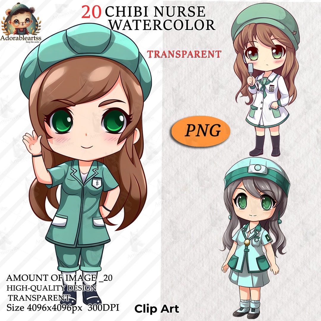 Chibi Nurse Watercolor Clipart , Healthcare Medical, Doctor Clipart ...