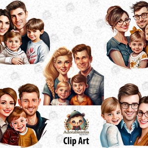 Happy Family Cute, Chibi Clipart, Valentines Day, Love Son and Daughter ...