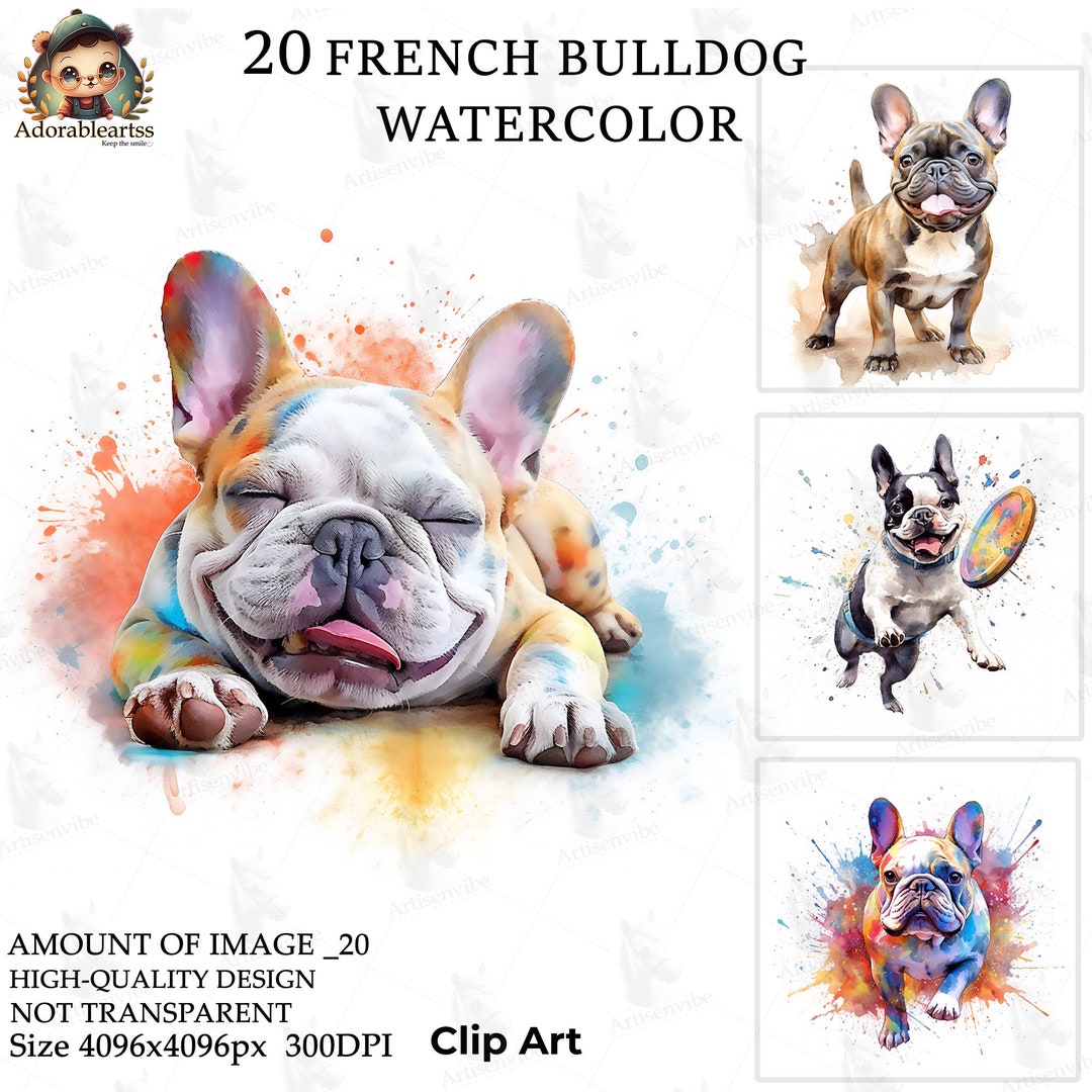 French Bulldog Watercolor Clipart, Nursery Art, Paper Craft, 20 High ...