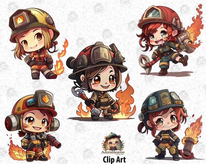 Firefighter Girl Clipart, Chibi Cute Fire Girl Dress, Community Service ...