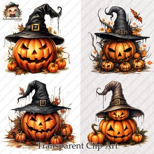 Watercolor Halloween Pumpkin Clipart: Spooky Witch Hat PNG (digital ...